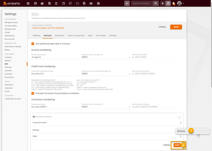 How to add, edit or remove Correction reasons?